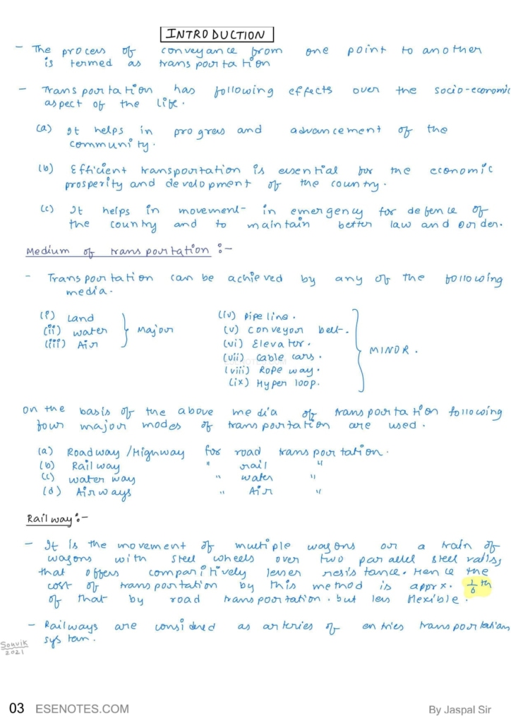 Highway Engineering Pdf Notes By Jaspal Sir | ESE NOTES